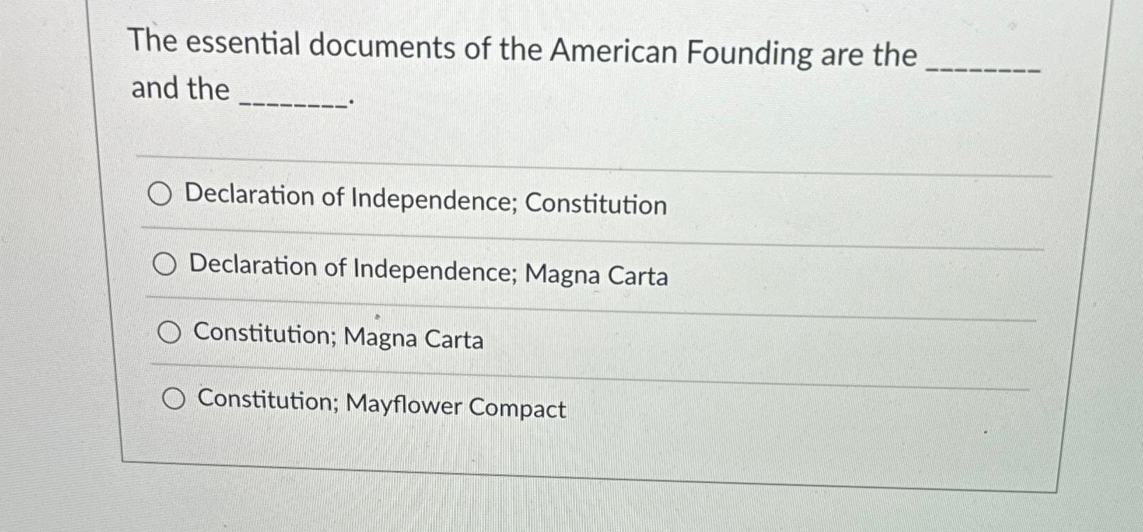 Solved The essential documents of the American Founding are | Chegg.com