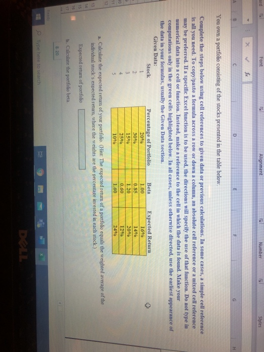 Solved Font Alignment Number Styles You own a portfolio | Chegg.com