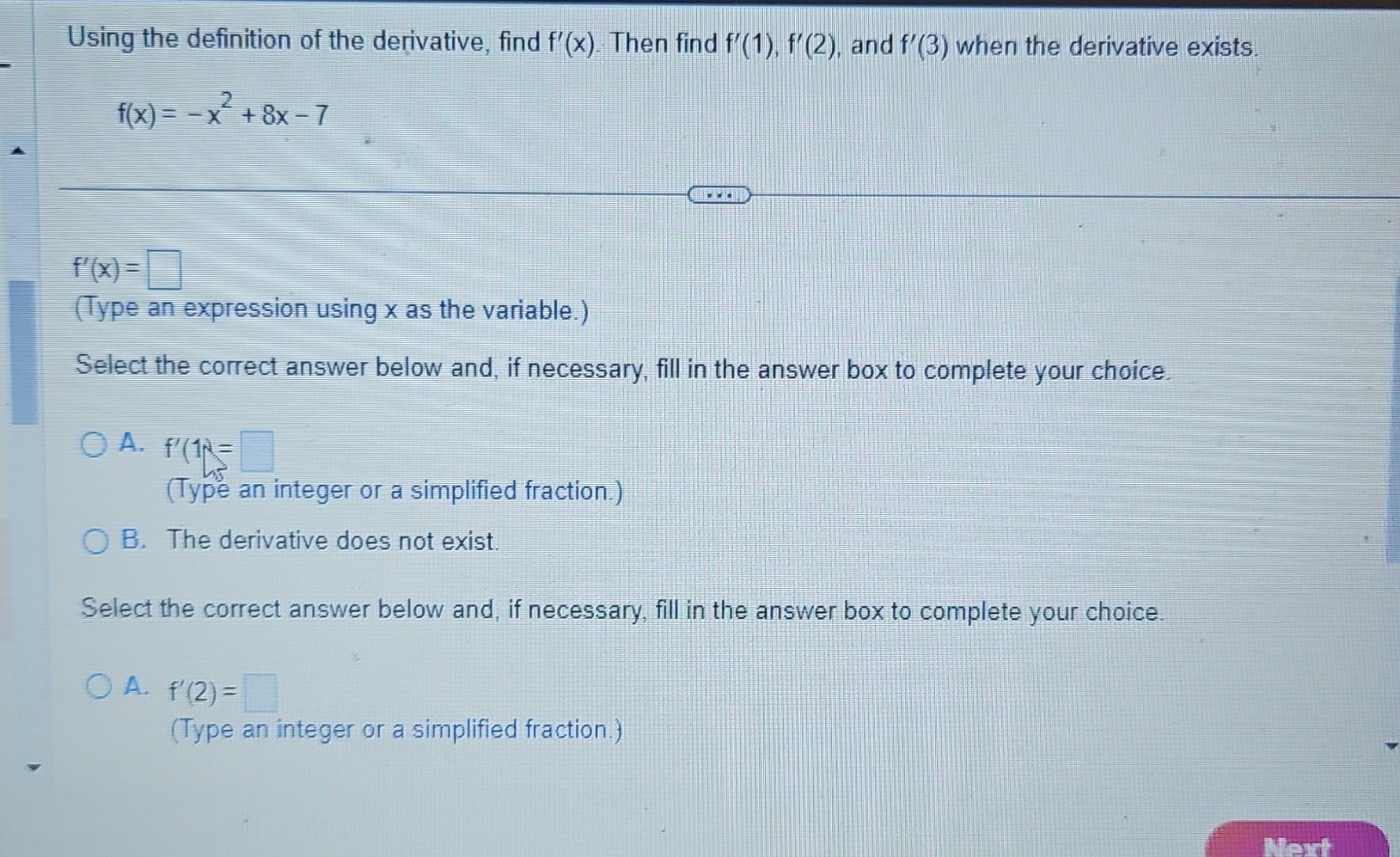 Solved Using the definition of the derivative, find f′(x). | Chegg.com