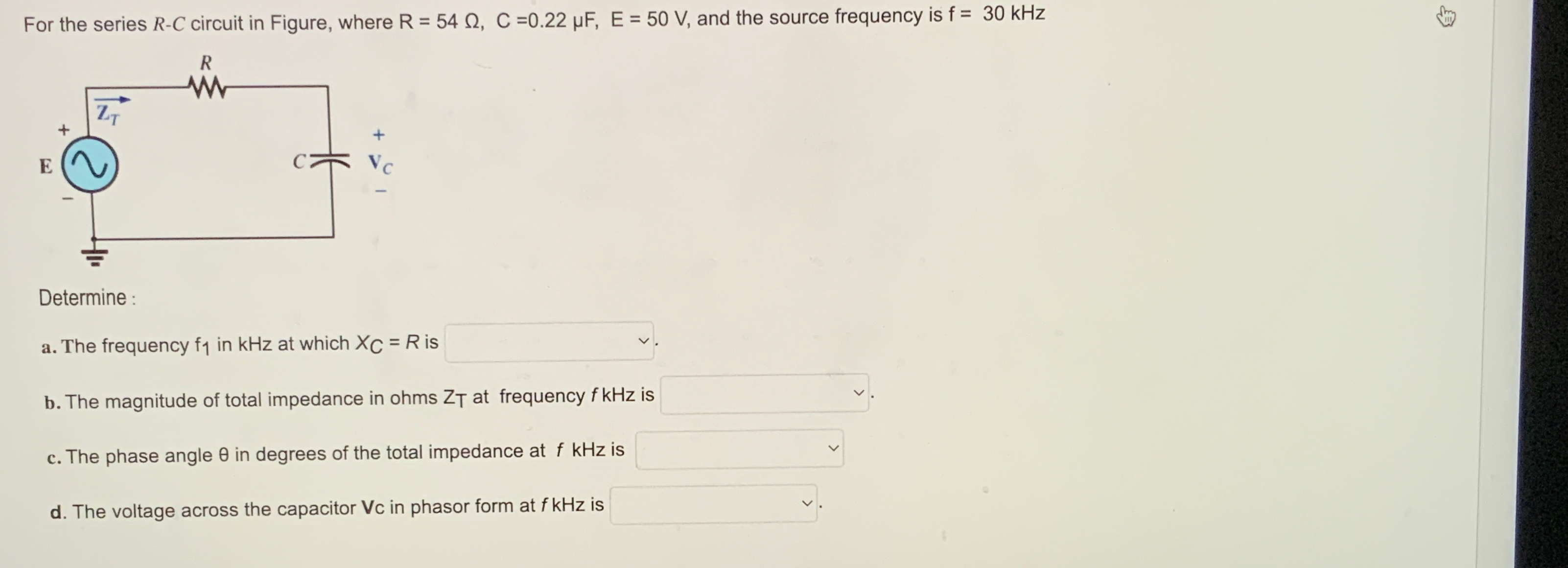 Solved For the series R - C ﻿circuit in Figure, where | Chegg.com