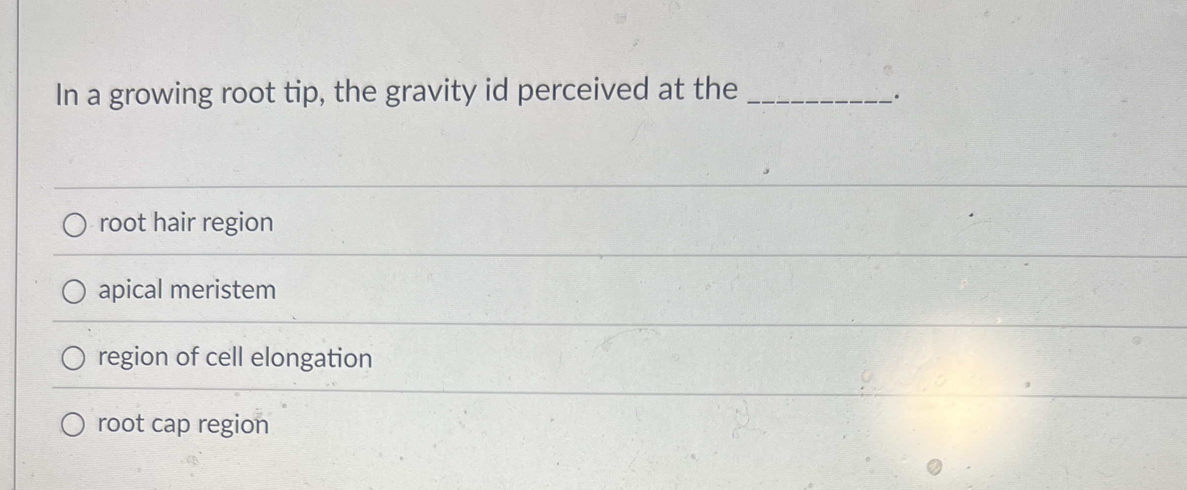 In a growing root tip, the gravity id perceived at | Chegg.com