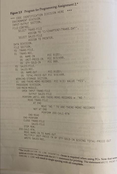 Figure 2.5 Program for Programming Assignment 2. *** | Chegg.com