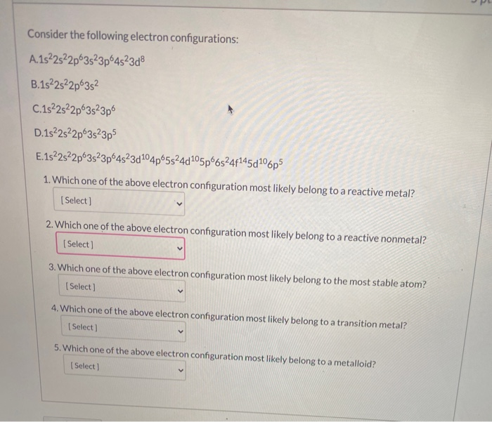 Solved Consider the following electron configurations: | Chegg.com