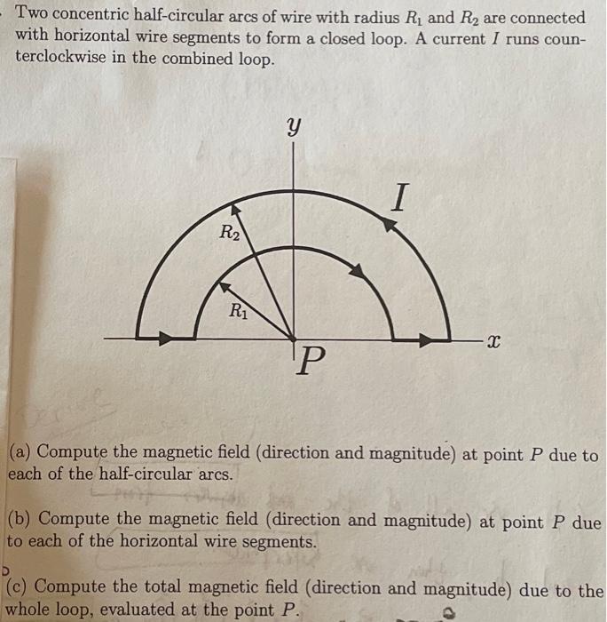 Solved Two concentric half-circular arcs of wire with radius | Chegg.com