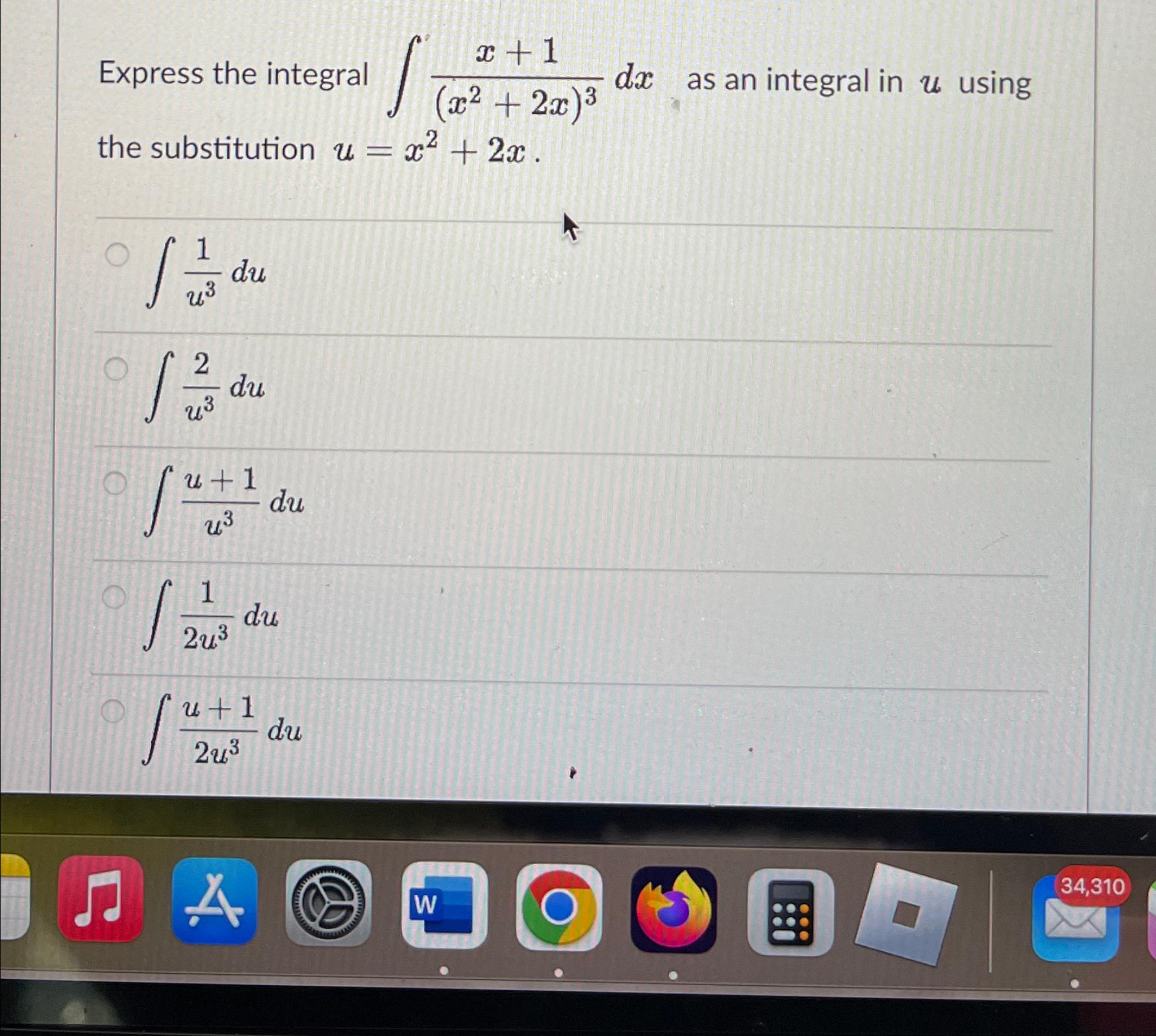 Solved Express the integral ∫﻿﻿x+1(x2+2x)3dx ﻿as an integral | Chegg.com