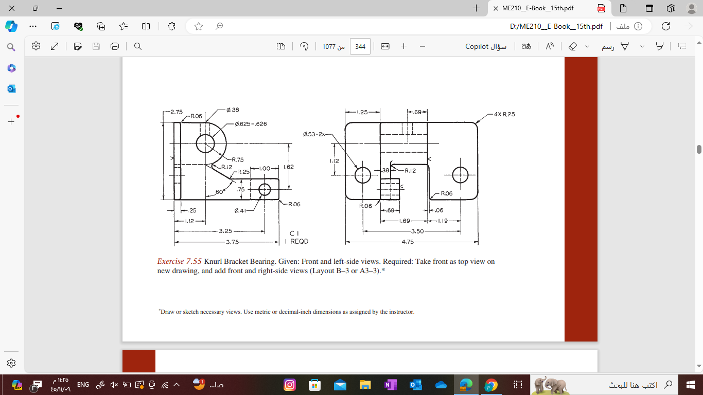 Solved Exercise 7.55 ﻿Knurl Bracket Bearing. Given: Front | Chegg.com