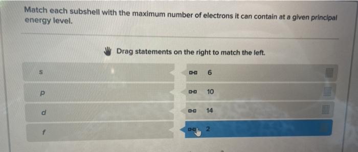 Solved Match each subshell with the maximum number of | Chegg.com
