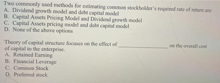 Solved Two commonly used methods for estimating common | Chegg.com