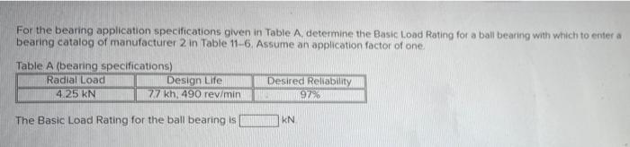 Solved For the bearing application specifications given in | Chegg.com