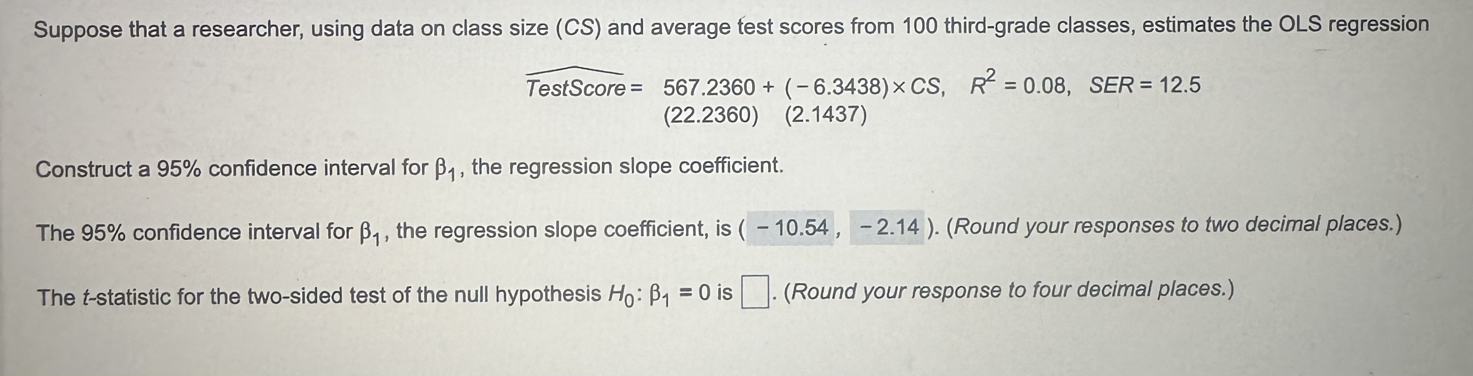 Solved Suppose that a researcher, using data on class size | Chegg.com