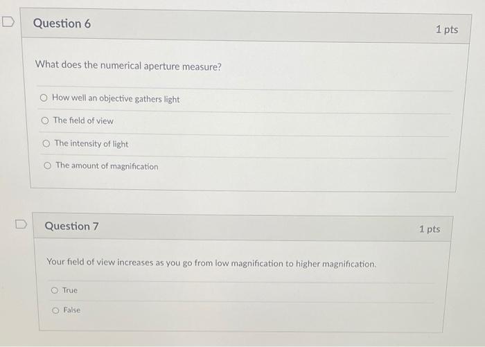 Solved D Question 6 1 pts What does the numerical aperture | Chegg.com
