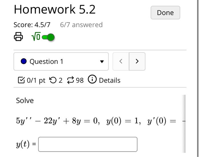 Solved Homework 5.2 Done Score: 4.5/7 6/7 answered 6 VO | Chegg.com Solved Homework 5.2 Done Score: 4.5/7 6/7 answered 6 VO | Chegg.com