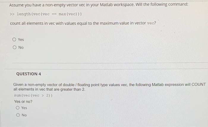 Solved Assume you have a non-empty vector vec in your Matlab | Chegg.com