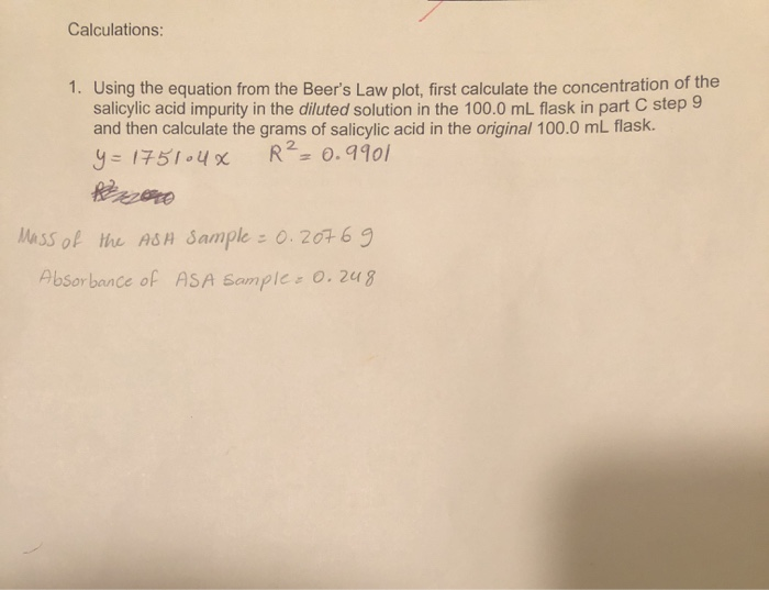 Solved: 1. Using The Equation From The Beer's Law Plot, Fi... | Chegg.com