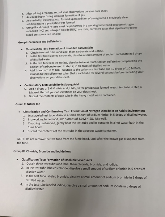 Solved Experiment 7: Qualitative Analysis - Anions Data | Chegg.com