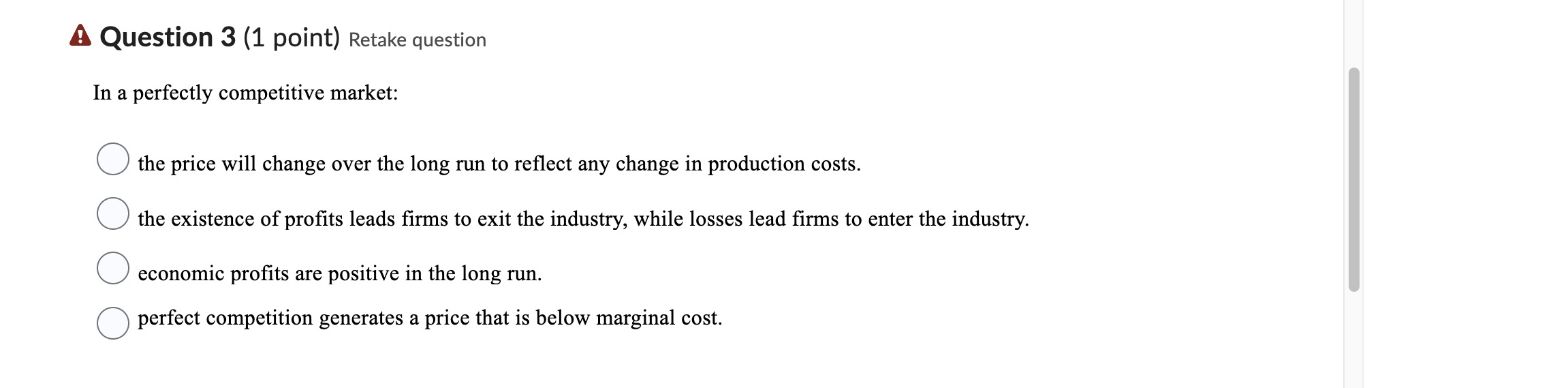 Solved A Question 3 (1 ﻿point) ﻿Retake questionIn a | Chegg.com