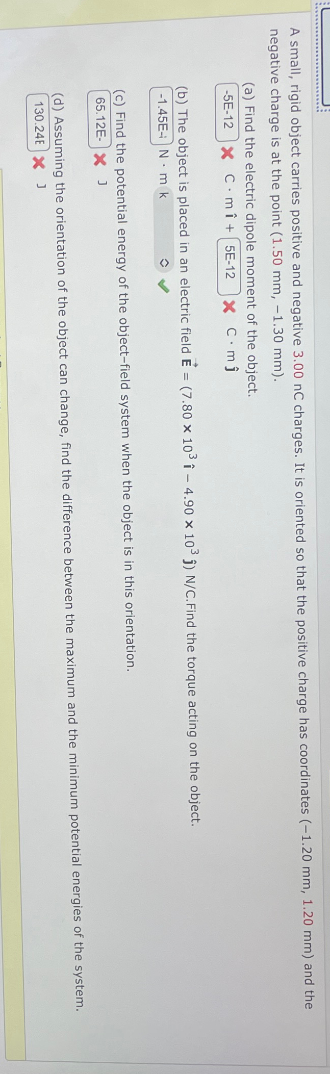 Solved A small, rigid object carries positive and negative | Chegg.com