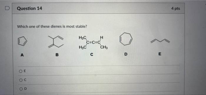 Solved Question 14 4 pts Which one of these dienes is most | Chegg.com