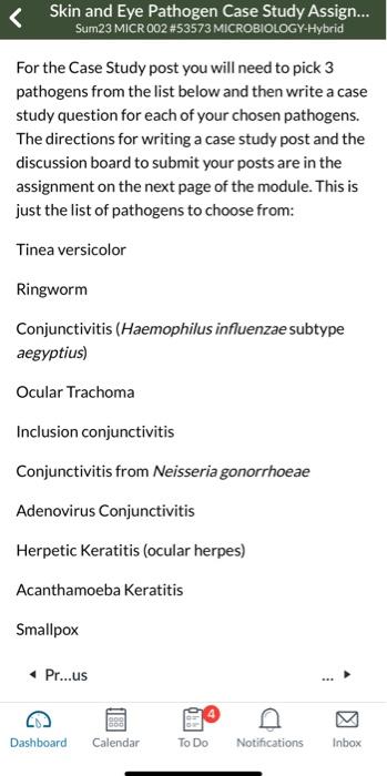 Solved Skin and Eye Pathogen Case Study Assign... Sum23 MICR | Chegg.com