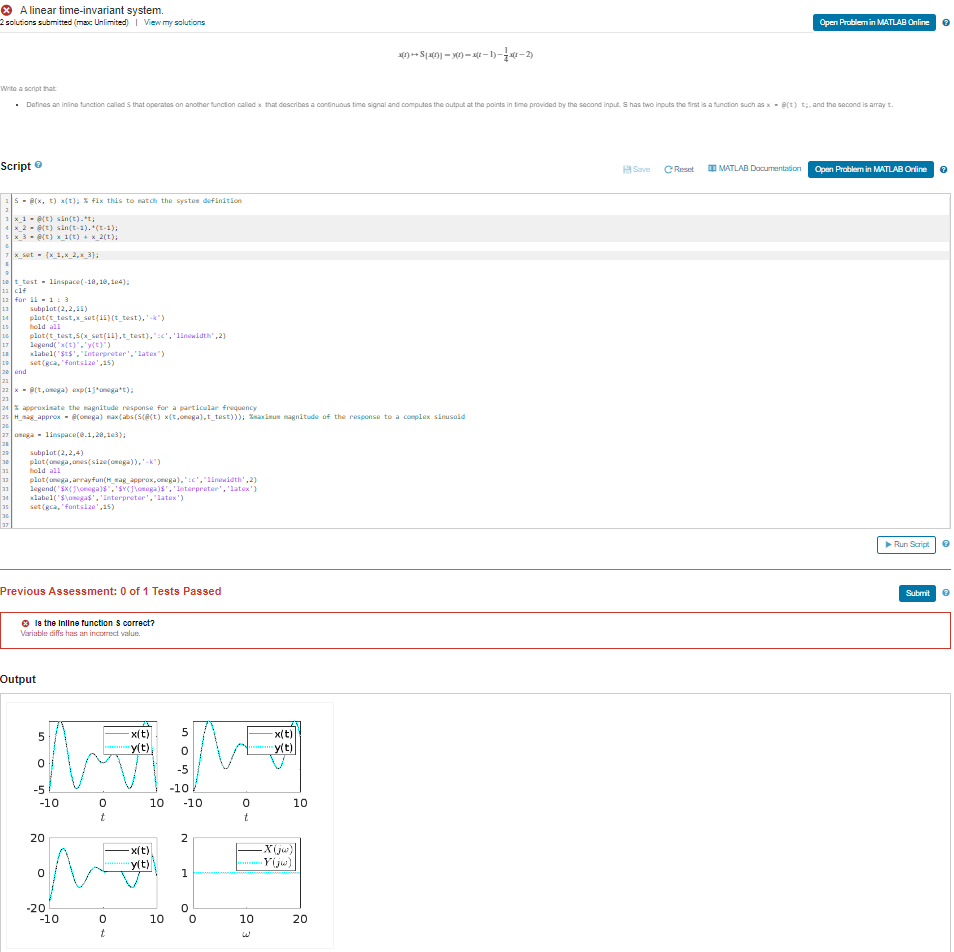 Solved x(I)|→S[x(I)]-y(n)-x(t-1)-14x(t-2)Lines 3 ﻿to 7 ﻿of | Chegg.com
