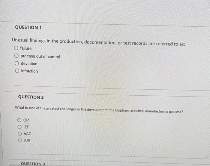 Solved Unusual findings in the production, documentation, or | Chegg.com