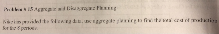 Problem # 15 Aggregate and Disaggregate Planning Nike | Chegg.com