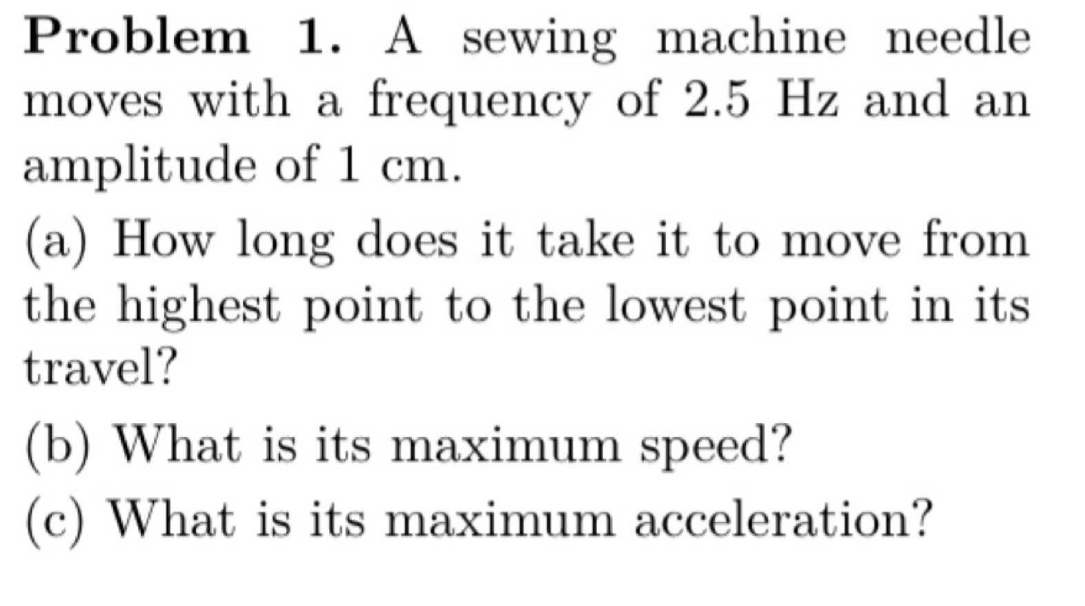 Solved Problem 1. ﻿A sewing machine needlemoves with a | Chegg.com
