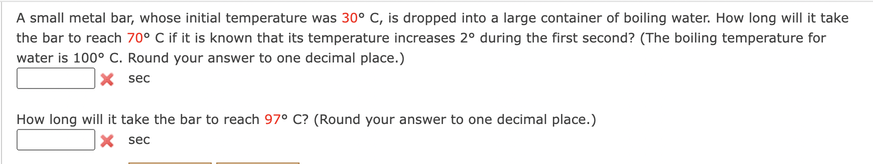 Solved A small metal bar, whose initial temperature was | Chegg.com