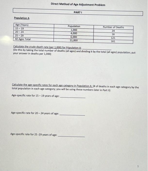 Solved Direct Method of Age Adjustment Problem Calculate the | Chegg.com