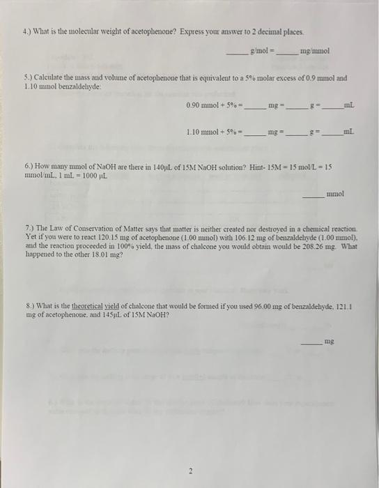 Solved Unit 4: Claisen-Schmidt Pre-lab Exercises Synthesis | Chegg.com
