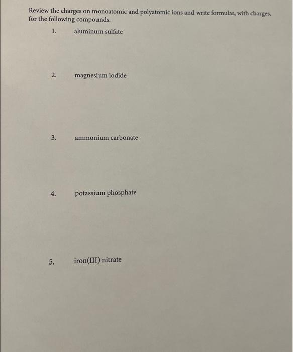 Solved Review the charges on monoatomic and polyatomic ions | Chegg.com