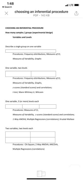 Solved 1:48 Search LTE choosing an inferential procedure PDF | Chegg.com