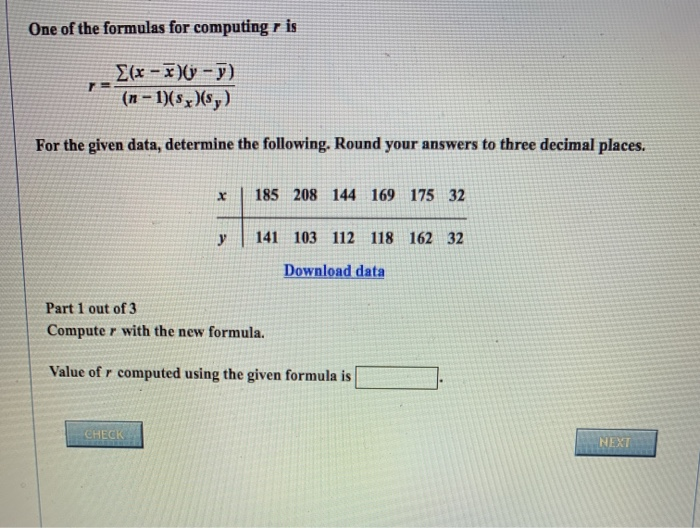 Solved One of the formulas for computing r is 2(x - 2) - y) | Chegg.com