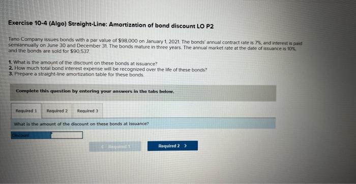 Solved Exercise 10-4 (Algo) Straight-Line: Amortization of | Chegg.com