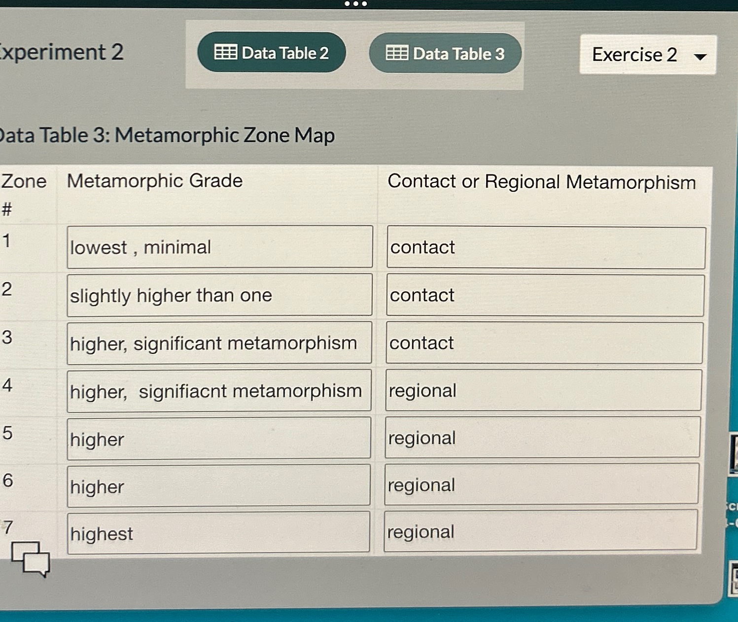 Solved xperiment 2ata Table 3: Metamorphic Zone | Chegg.com