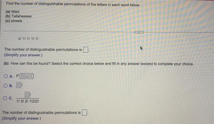 Solved Find the number of distinguishable permutations of | Chegg.com