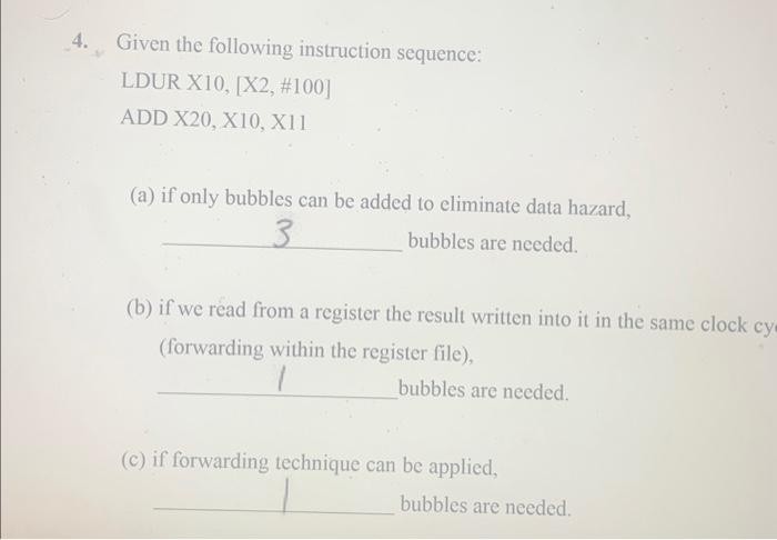 Solved Given the following instruction sequence: LDUR X 10, | Chegg.com