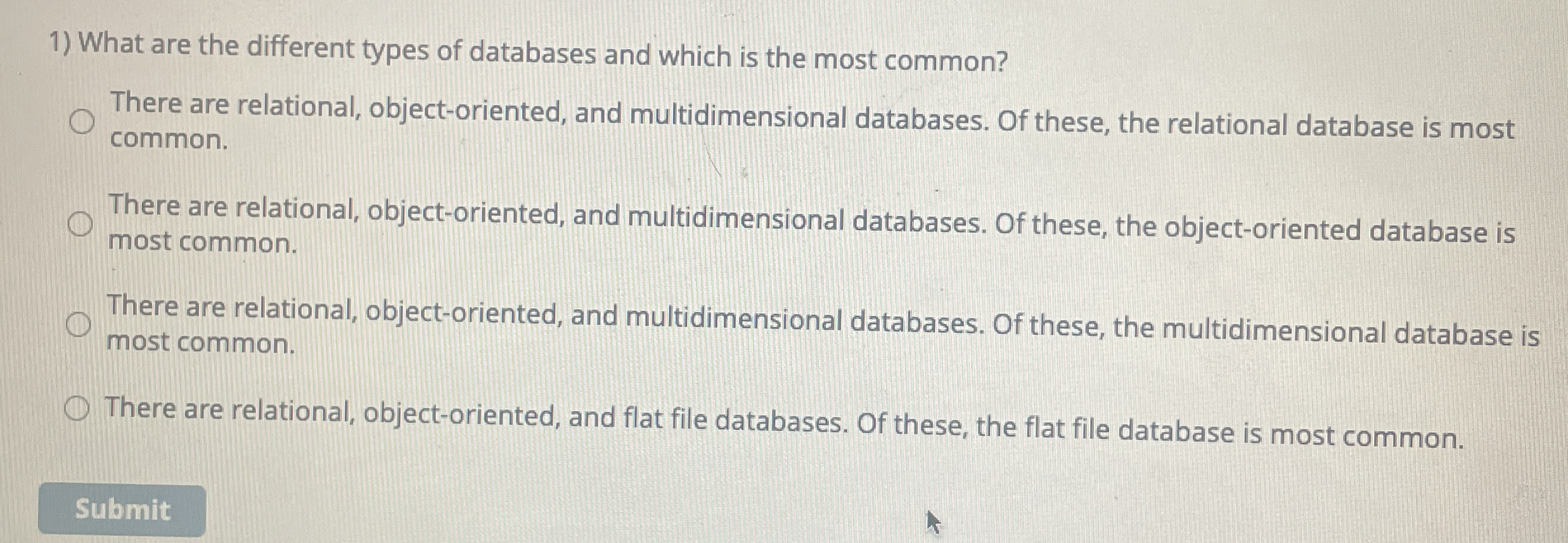 Solved What are the different types of databases and which | Chegg.com