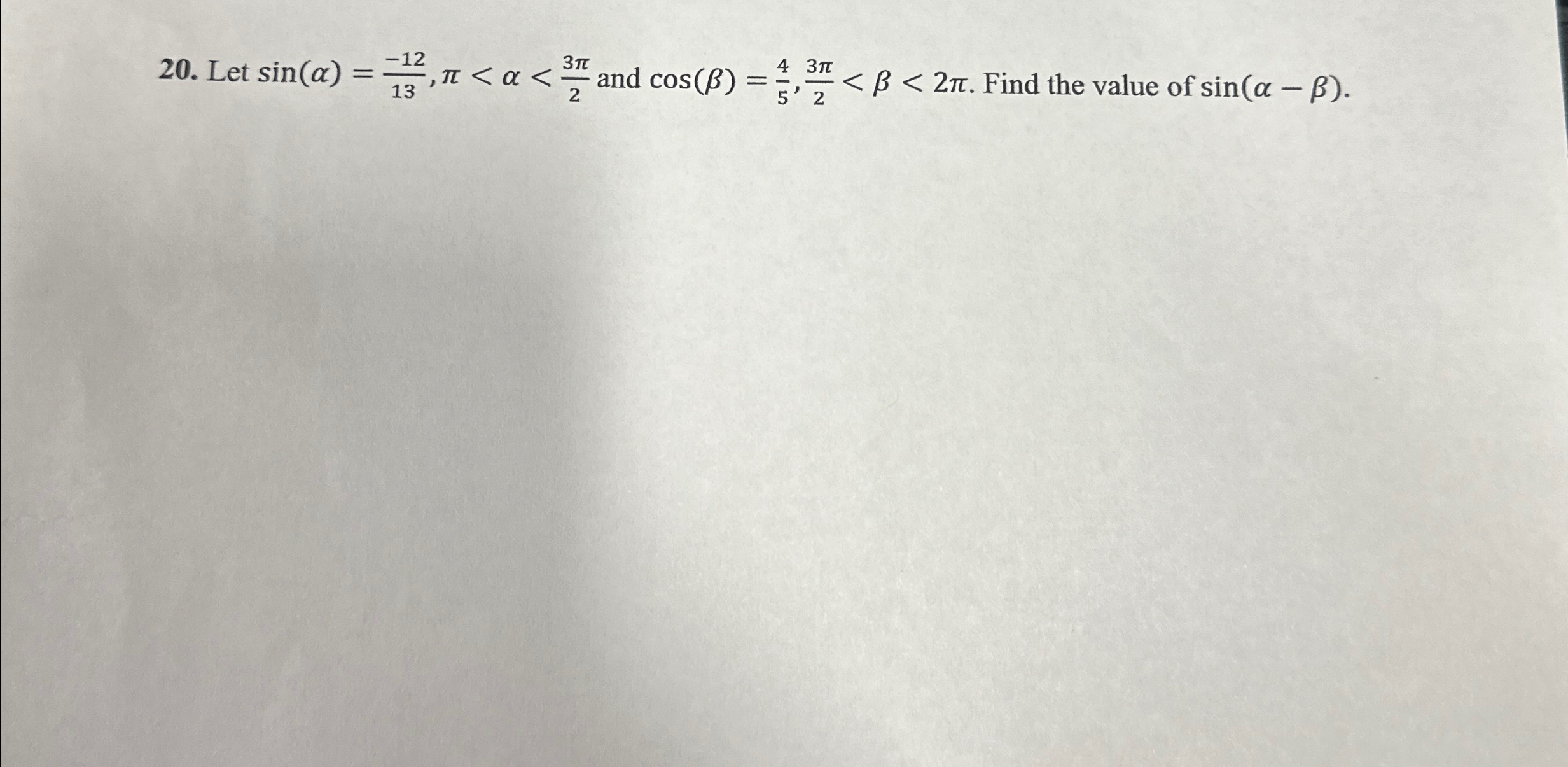 Solved Let sin(α)=-1213,π