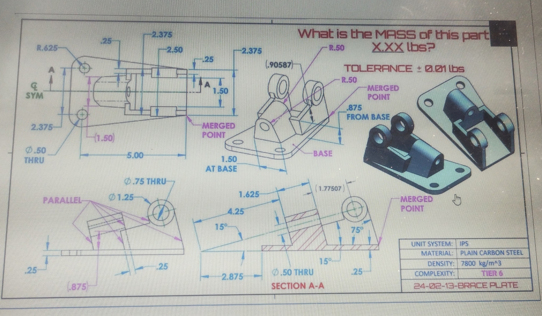 Solved model this part in an hour on solidworks if possible | Chegg.com