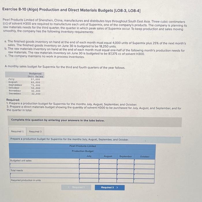 Solved Exercise 8-10 (Algo) Production and Direct Materials | Chegg.com