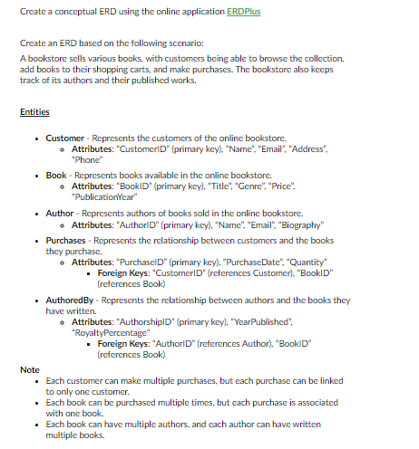 Create a conceptual ERD using the online application | Chegg.com