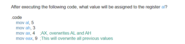 Solved After executing the following code, what value will | Chegg.com