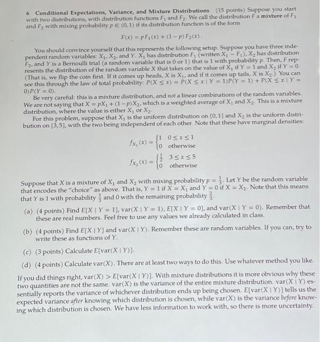 Solved 6 Conditional Expectations Variance And Mixture