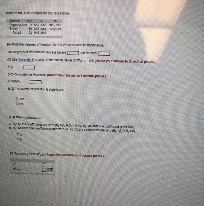 Solved Refer to the ANOVA table for this regression Source | Chegg.com