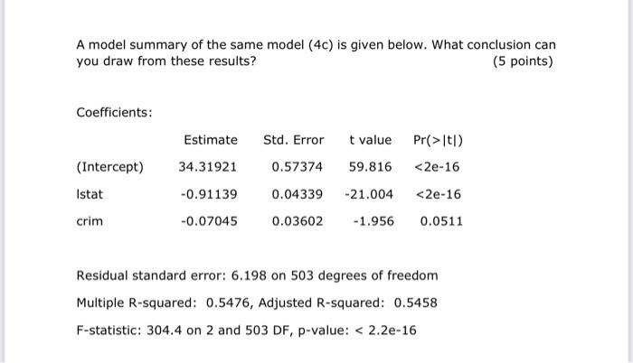 Solved A model summary of the same model (4c) is given | Chegg.com