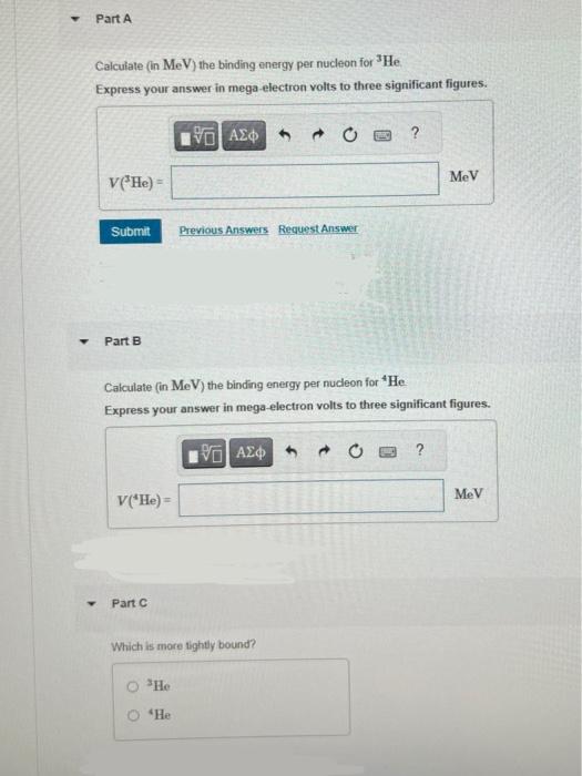 Solved Part A Calculate (in MeV) the binding energy per | Chegg.com