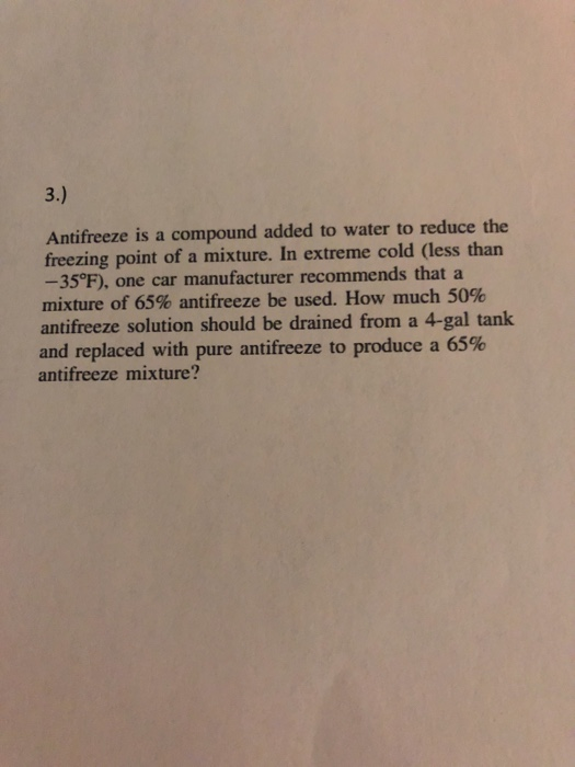 Solved 3.) Antifreeze is a compound added to water to reduce | Chegg.com