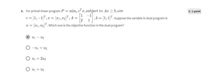 Solved 2. For primal linear program P=minzcTx, subject to | Chegg.com