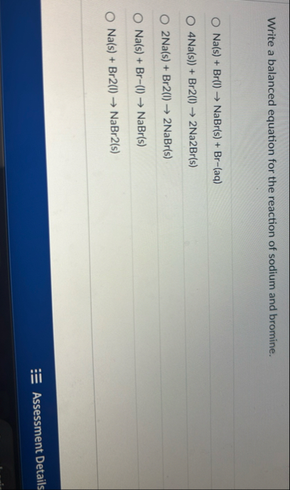 Solved Write a balanced equation for the reaction of sodium | Chegg.com